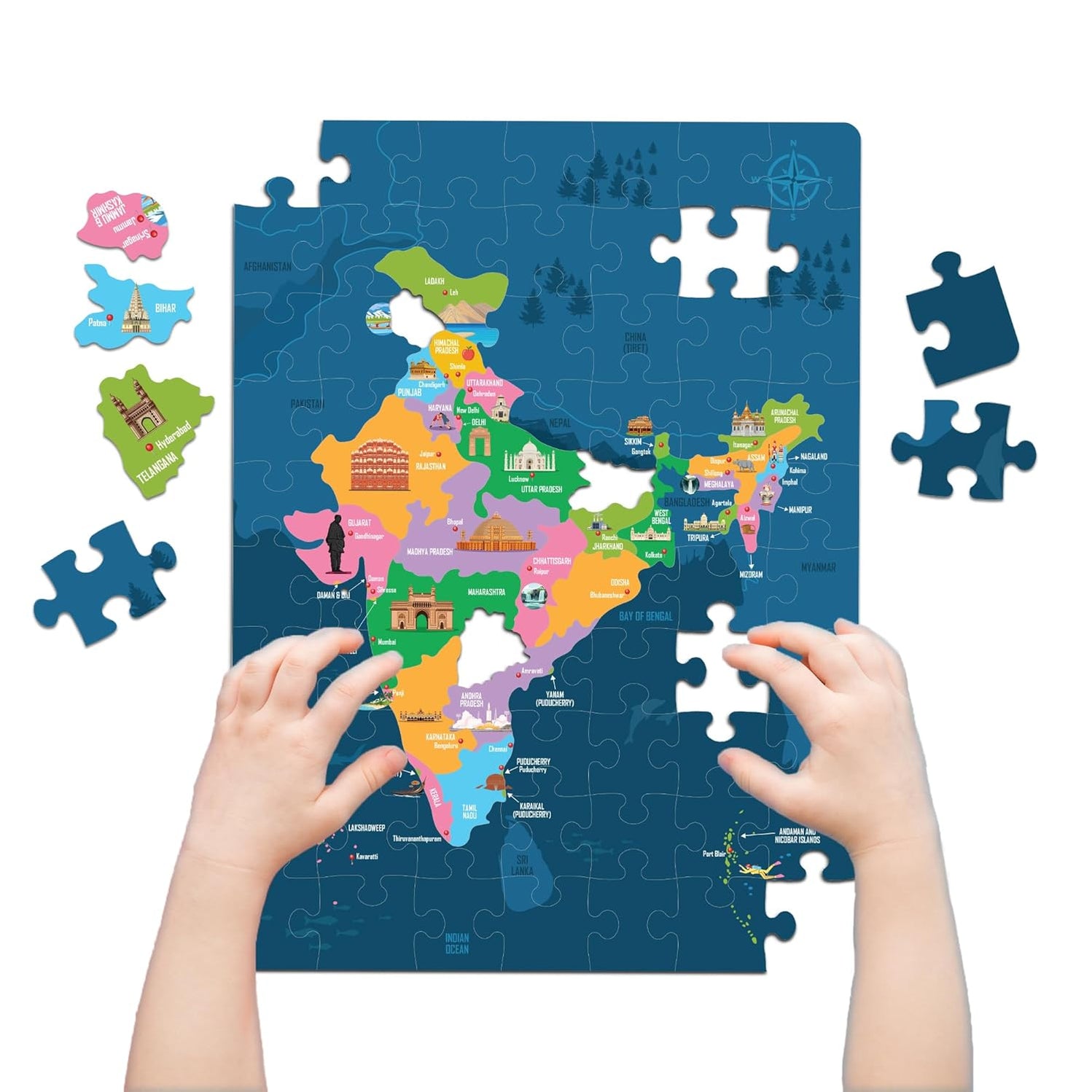 India Map Puzzle & Flash Cards for Kids | 84-Piece Educational Set | A ...