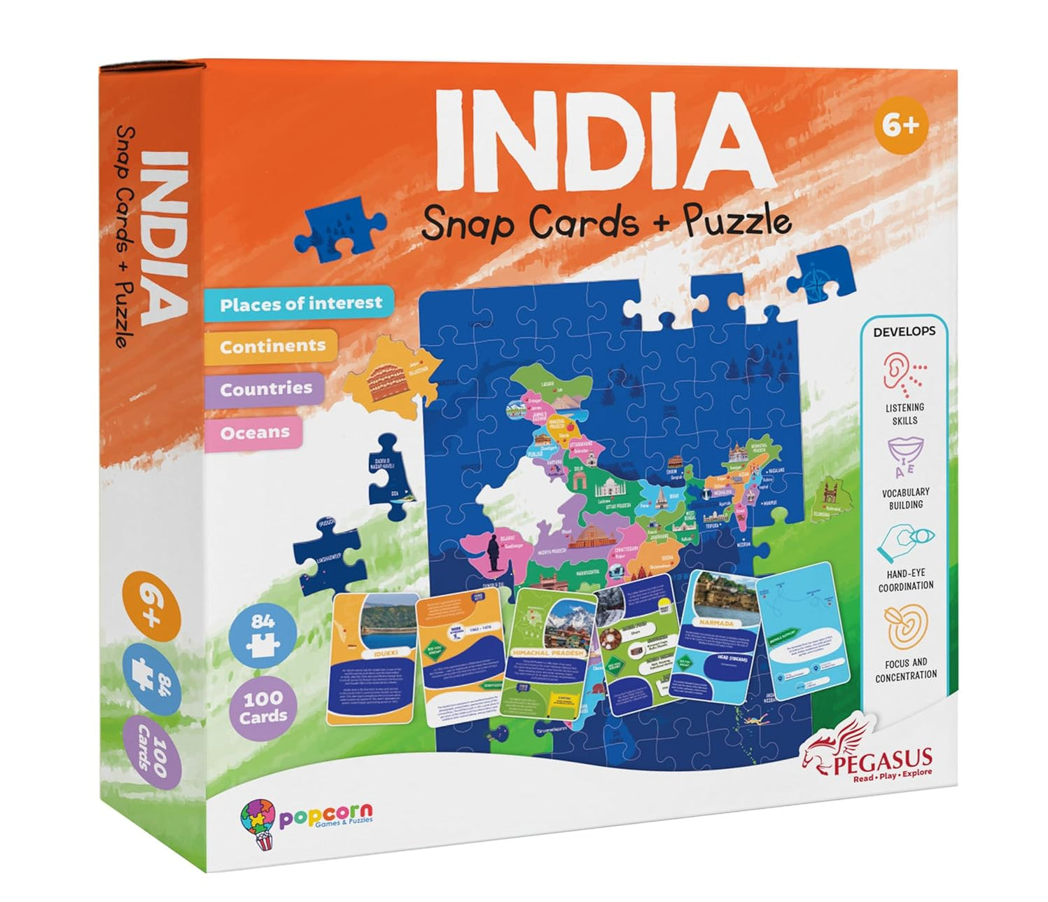 India Map Puzzle & Flash Cards for Kids | 84-Piece Educational Set | A ...