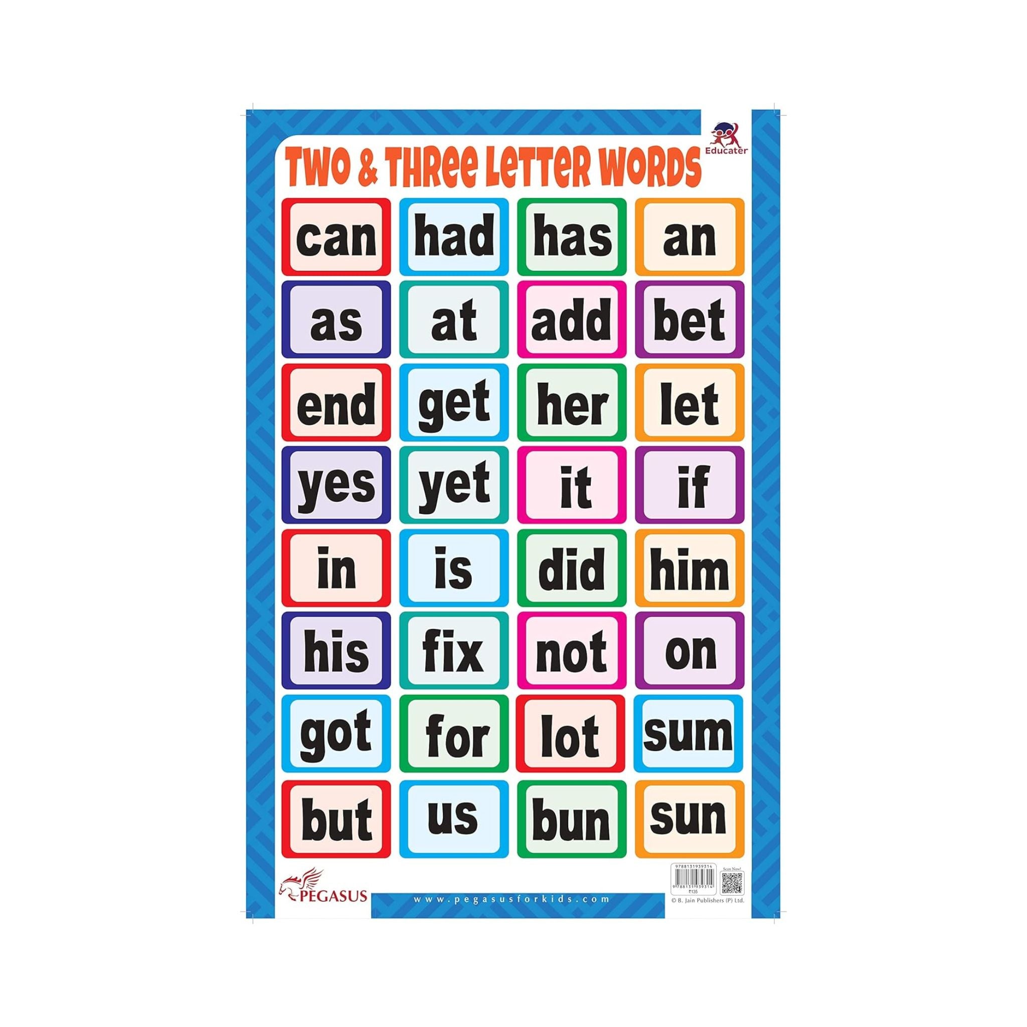 Two & Three Letter Words - Thick Laminated Primary Chart — pegasusforkids
